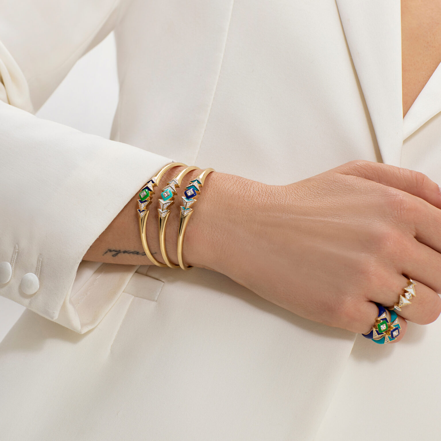 Square and Triangle Diamond Bangle - Falamank