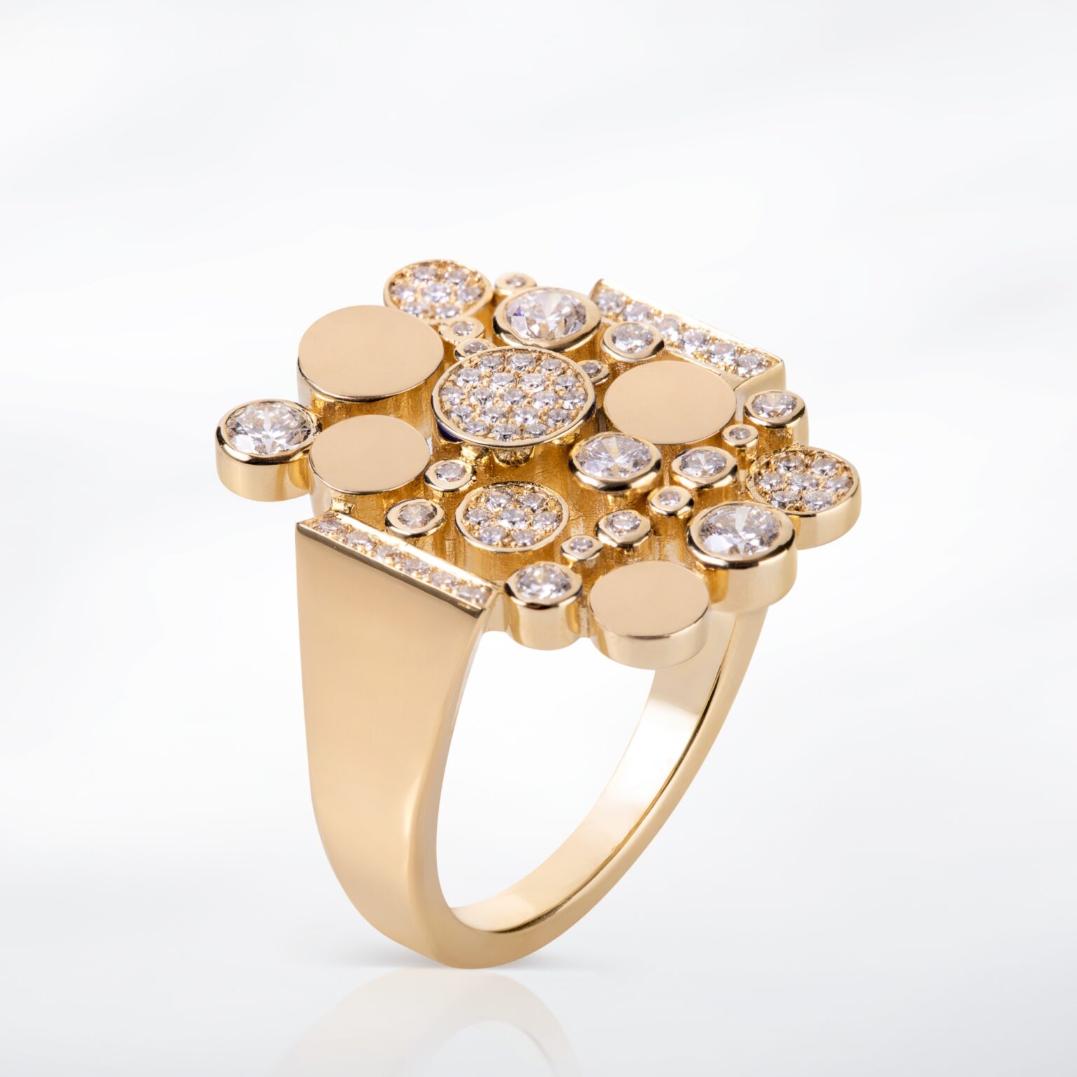 Yellow Gold Bubbles Ring with Diamonds - Falamank